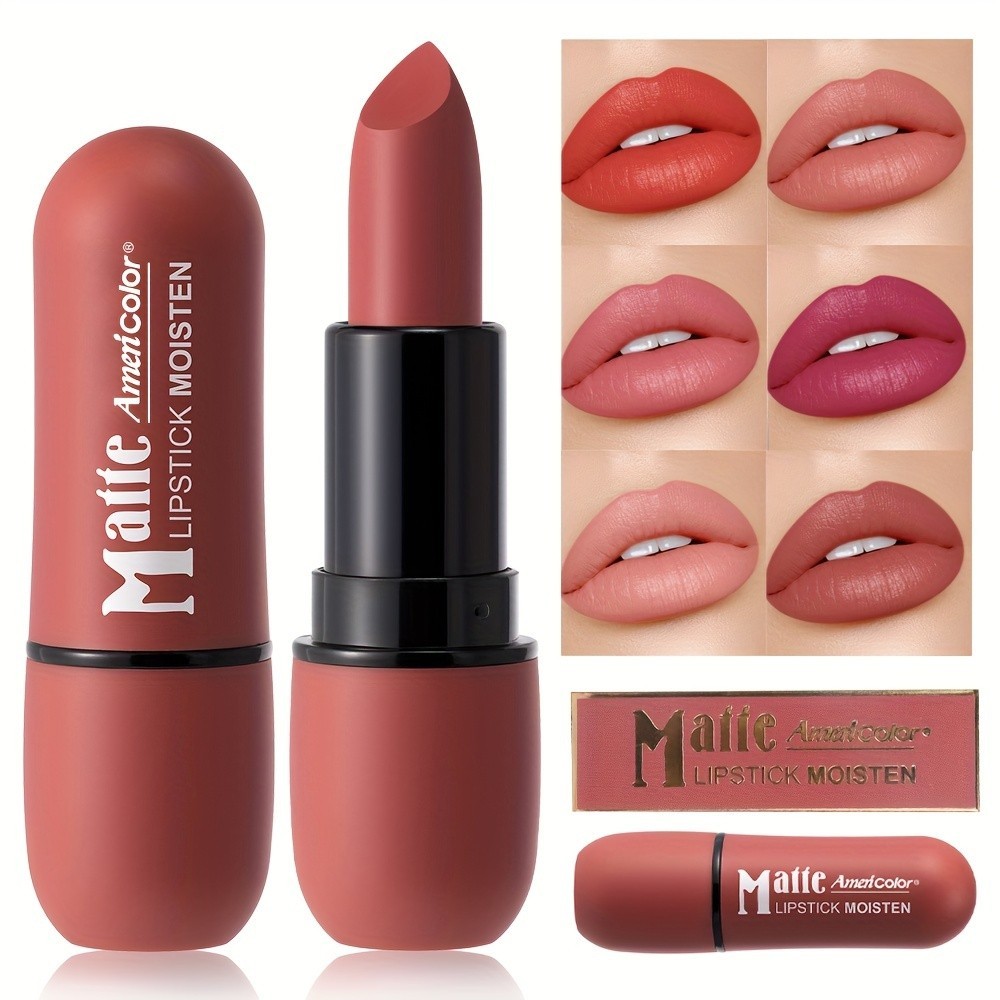 Matte Velvet Finish Lipstick Set, 6 Colors, Water-resistant, Long ...