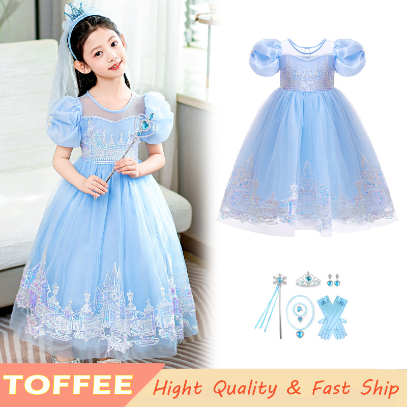 Elsa Frozen Light Blue Dress For Kids Girl Princess Cinderella Gown ...