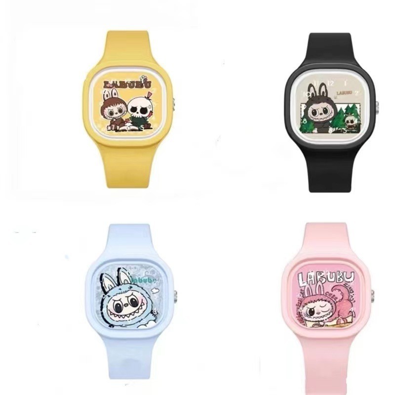 Children Cartoon Square labubu Watch Male Female Student Silicone Watch ...