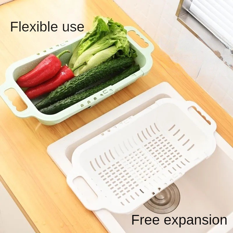 Kitchen Basket Plastic Drain Basket Sink Rack Fruits Vegetables Drainer ...