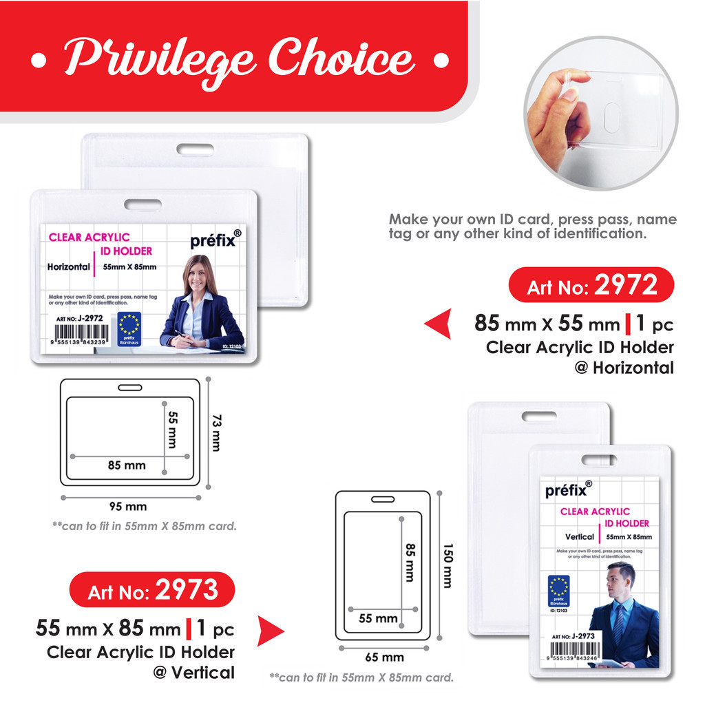 2972 , 2973 - Prefix Clear Acrylic Id Holder Card Holder Identity Badge ...