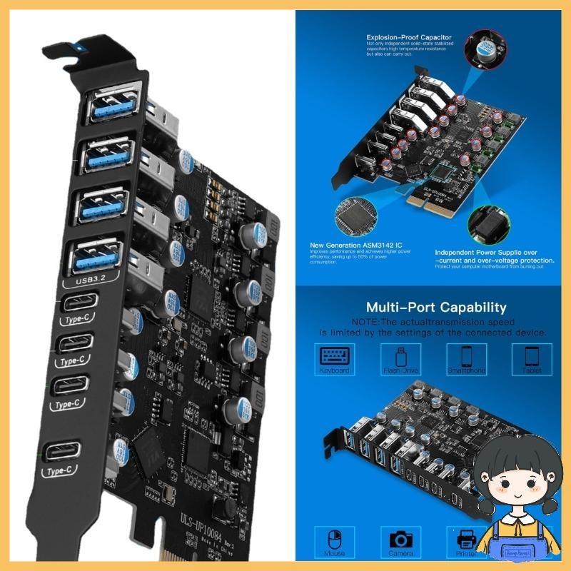 Bang PCI-E USB3 0 Expansion Card 8-Port USB3 1 Type-C x 4 USB3 1 TypeA x4 Performance Chip ...