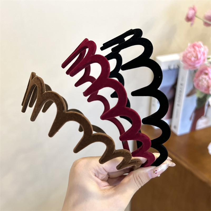 2024 Flocking Toothed Wave Headband Fluffy Texture Anti-slip Headband ...