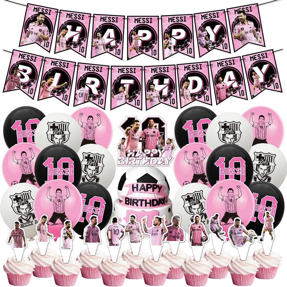 Jom Party Lionel Messi Happy Birthday Banner Balloons Cupcake Topper ...