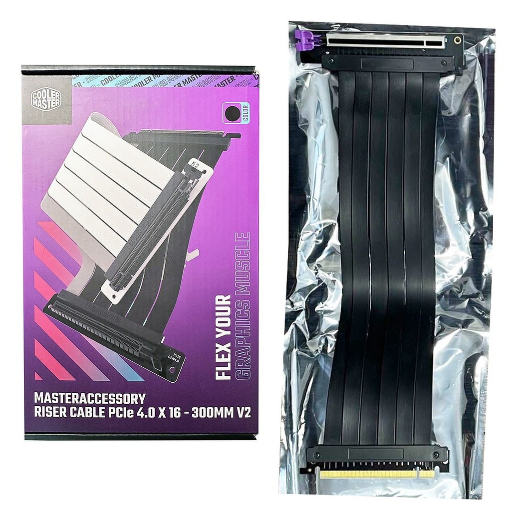 Cooler Master Riser Cable V2 PCIe 4.0 x16 - 300mm (Black), MCA-U002R ...