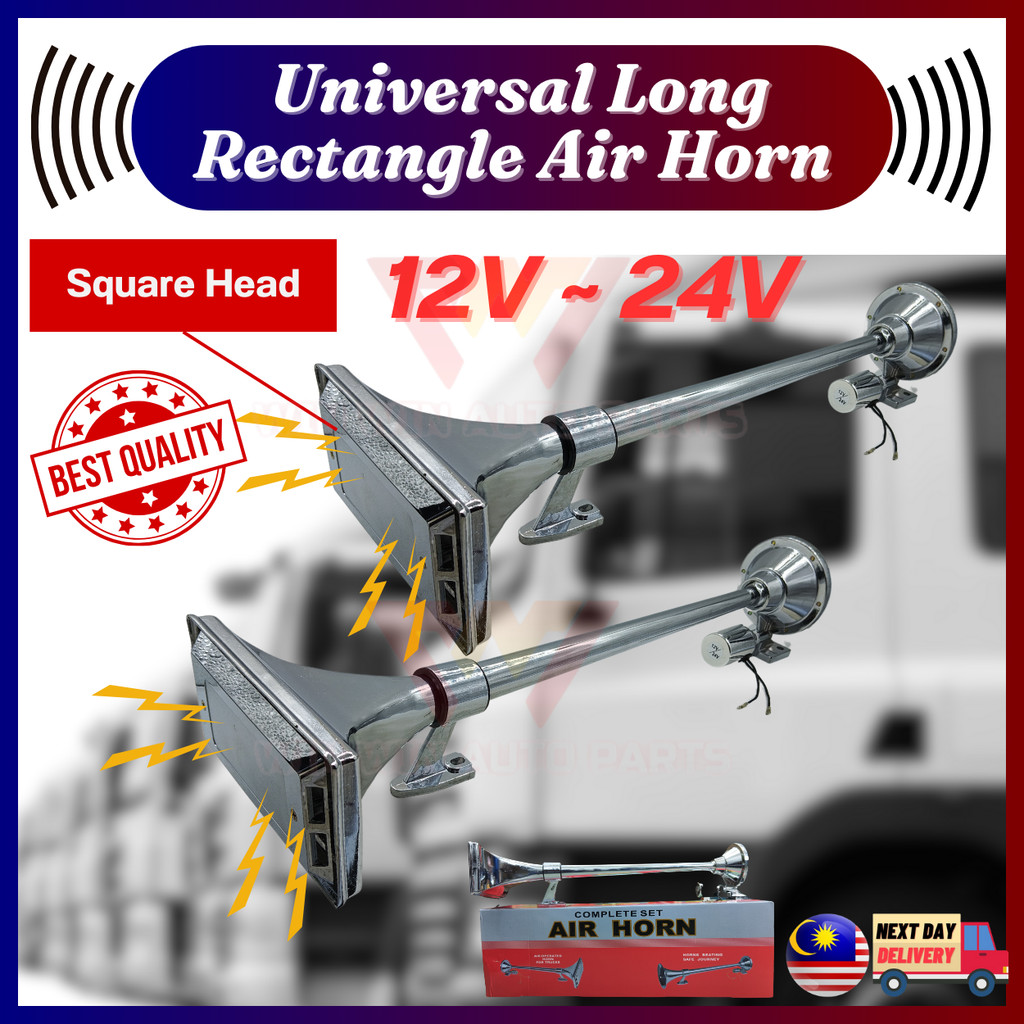 TRUCK LORRY BUS (HORN UDARA) LONG AIR HORN SQUARE HEAD DUAL TRUMPET 24V ...
