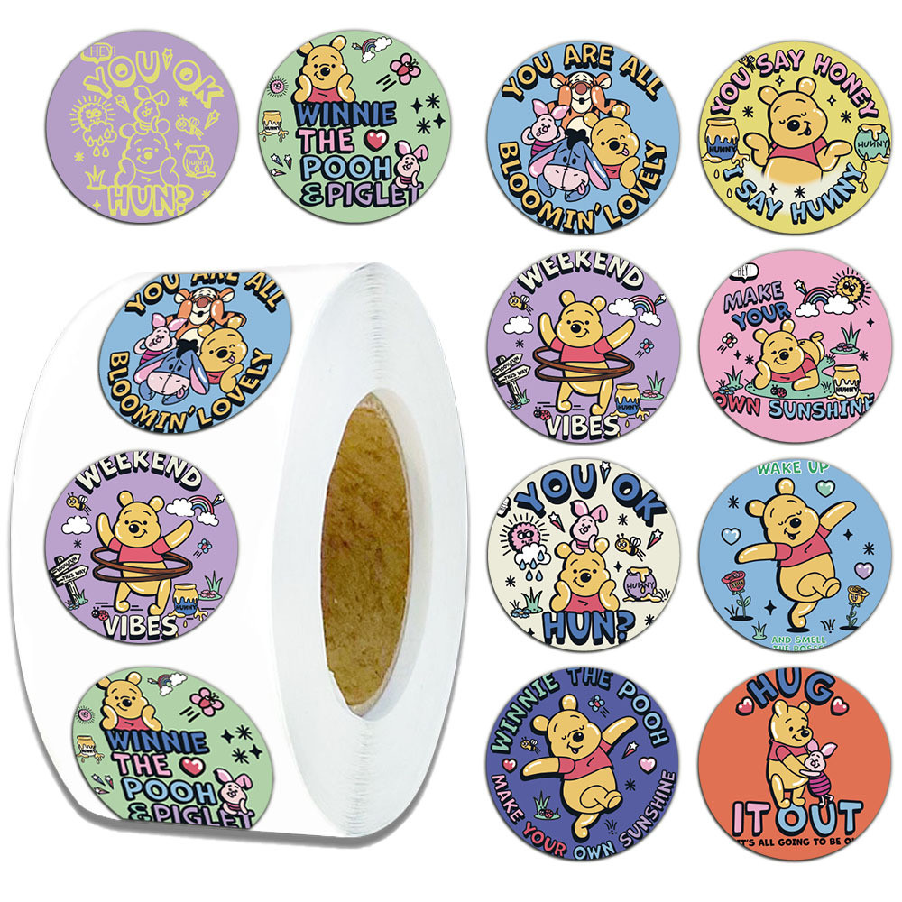 500 pcs 10 images Winnie the Pooh Cartoon Stickers Roll/Stickers Tape | Shopee Malaysia