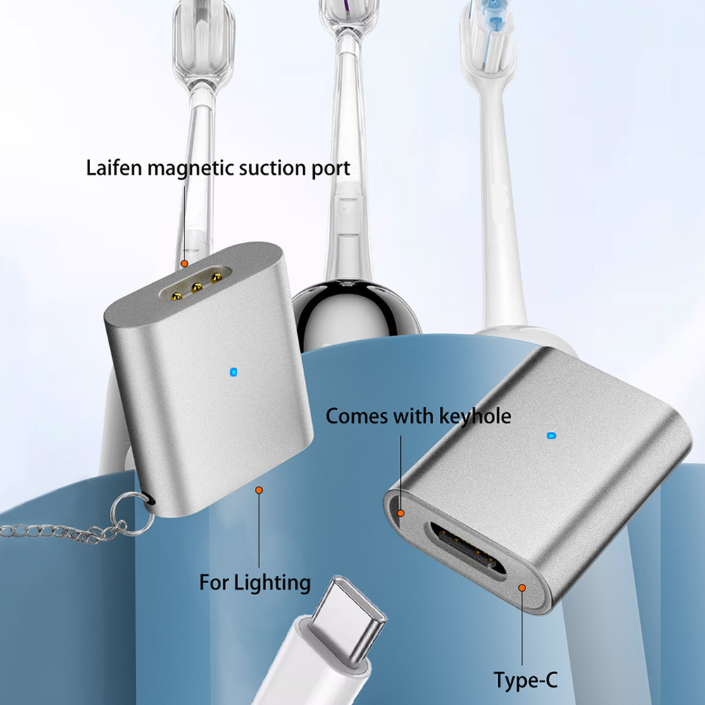 USB C/8 Pin Female To Magnetic 3Pin with Indicator Light & Lanyard Hole Charging Adapter Fast ...