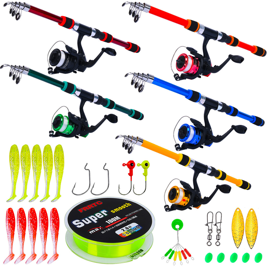 1.8M Fishing Rod Reel Set Eva Handle Glass Fiber Telescopic 6 Sections ...