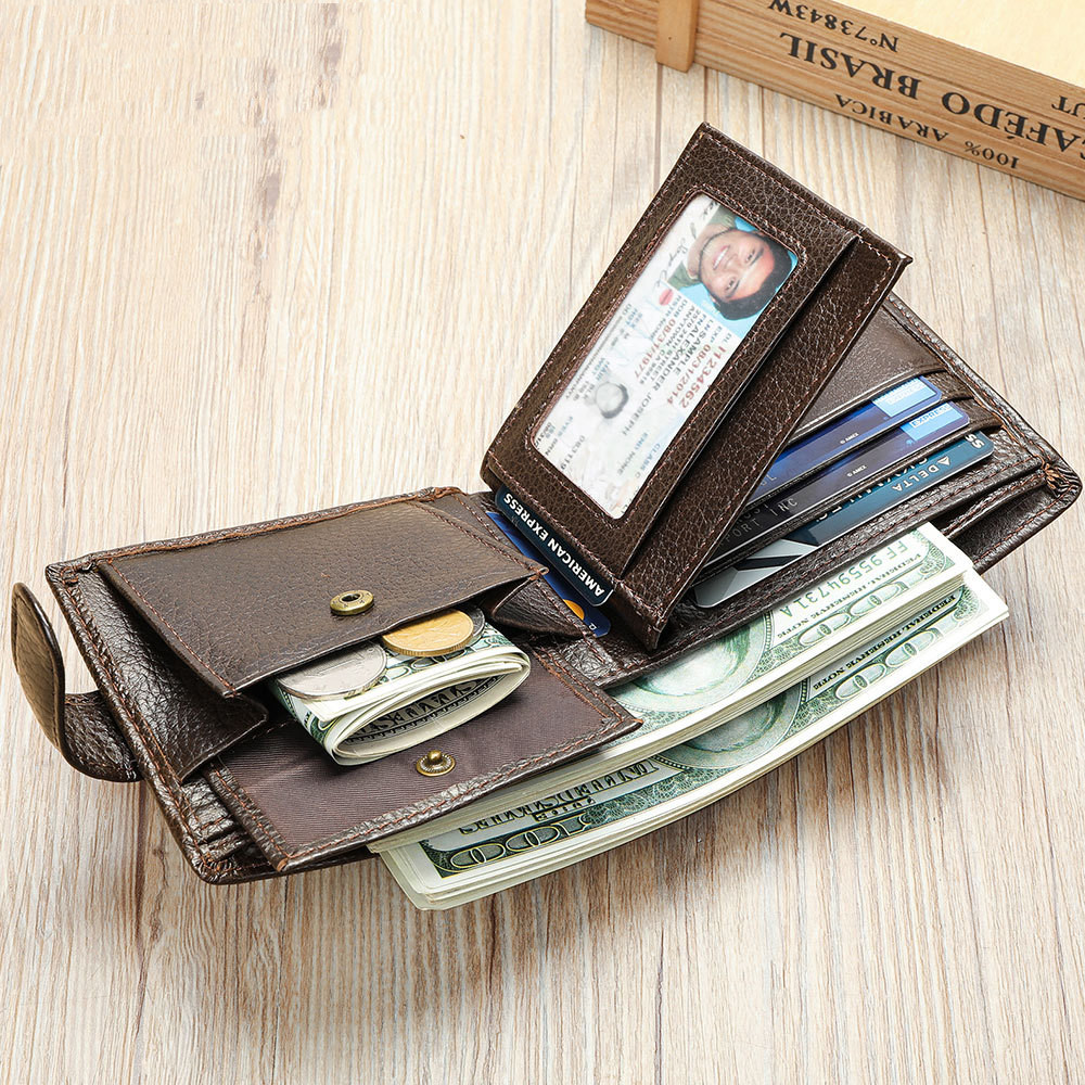 Men Wallets Genuine Cow Leather Short Wallet Multiple Card Slots ...