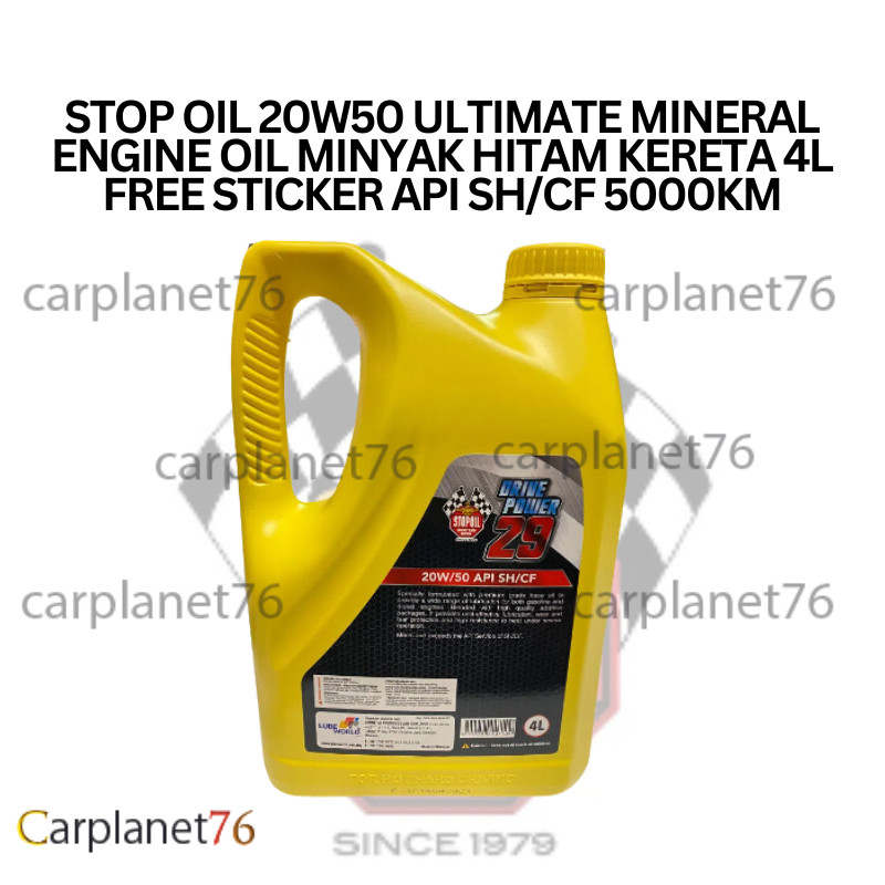 STOP OIL 20W50 ULTIMATE MINERAL ENGINE OIL MINYAK HITAM KERETA 4L FREE ...