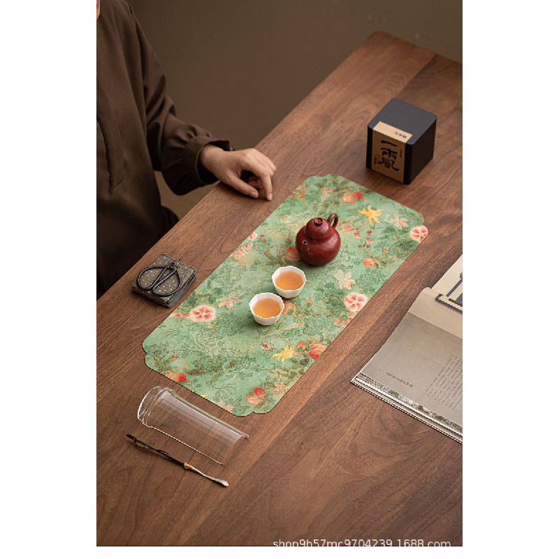 Chinese Style Double-Sided Waterproof Short Tea mat Tea Art Tea Table ...
