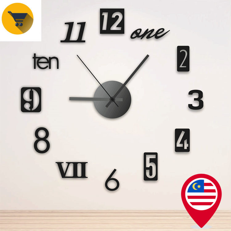 MK2 Modern DIY Frameless Large Wall Clock /3D Mirror Sticker Metal Big ...