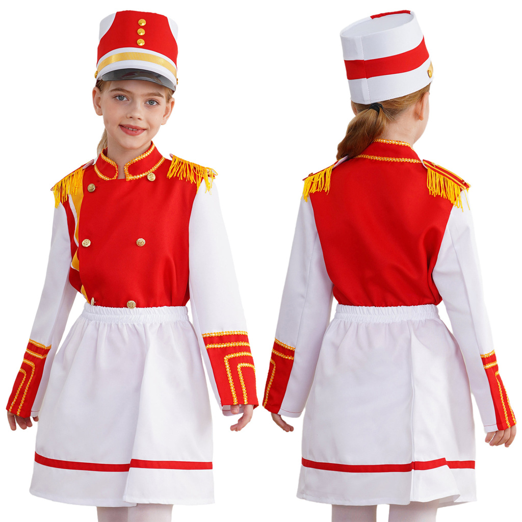 ljx - #140-170 Kids Girls Drum Trumpet Team Uniform Marching Band ...
