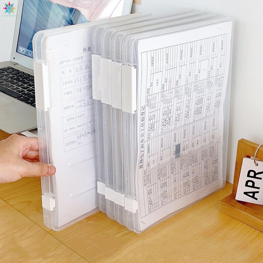 Clear A4 File Portable Project Case Plastic Paper Storage Container Box ...