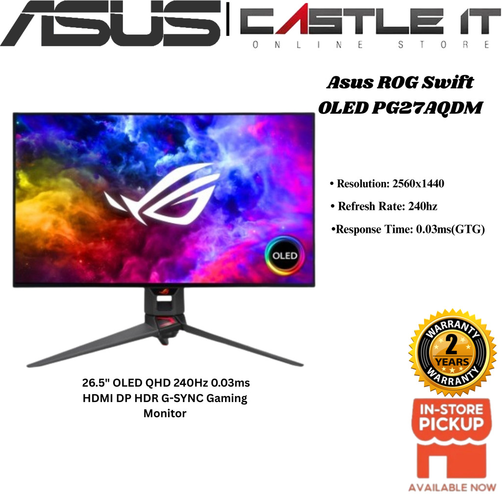 Asus ROG Swift OLED PG27AQDM 26.5" OLED QHD 240Hz 0.03ms HDMI DP HDR G-SYNC Gaming Monitor ...
