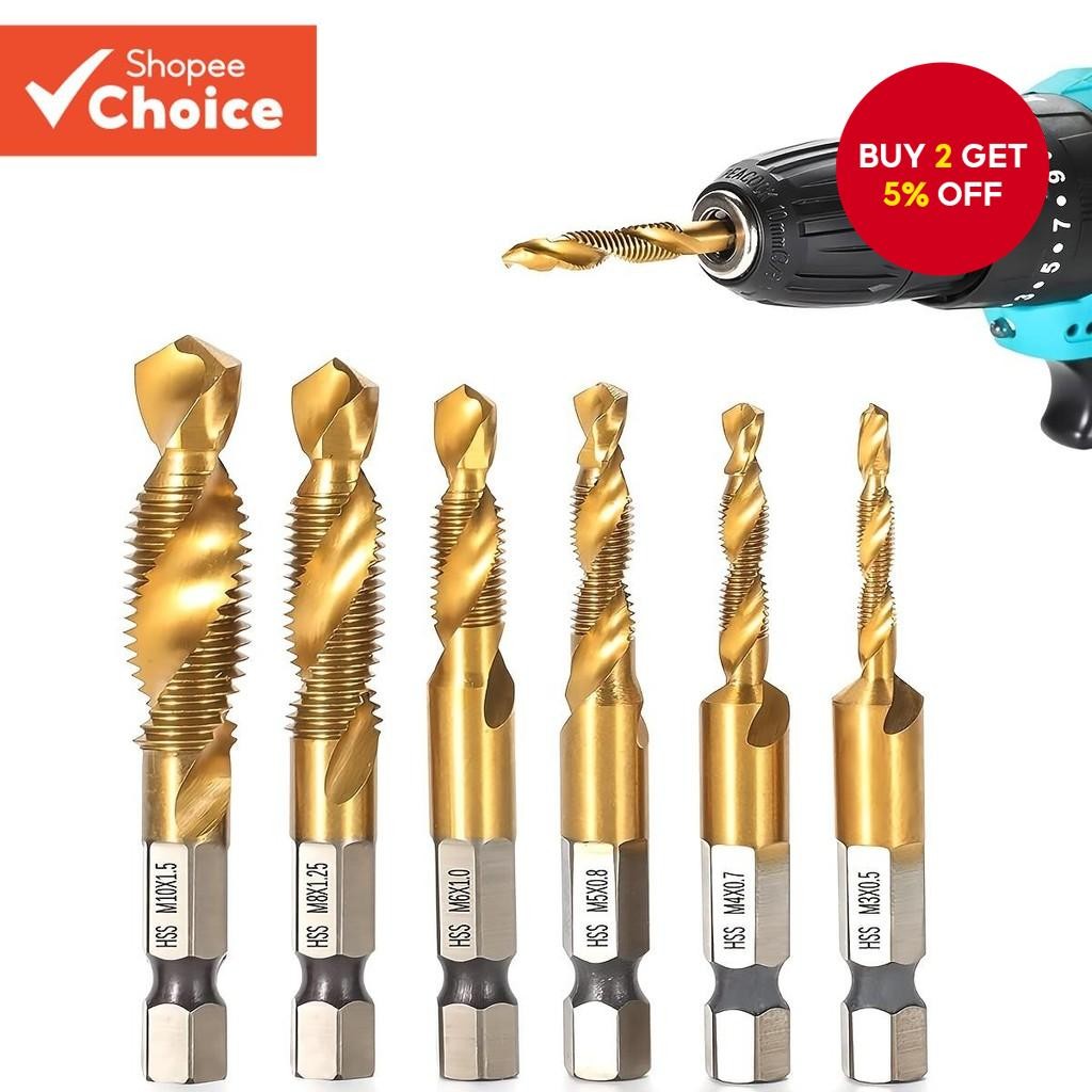 Titanium Combination Tap Drill Bit Set Metric Screw Tapping 6PCS, Hex ...