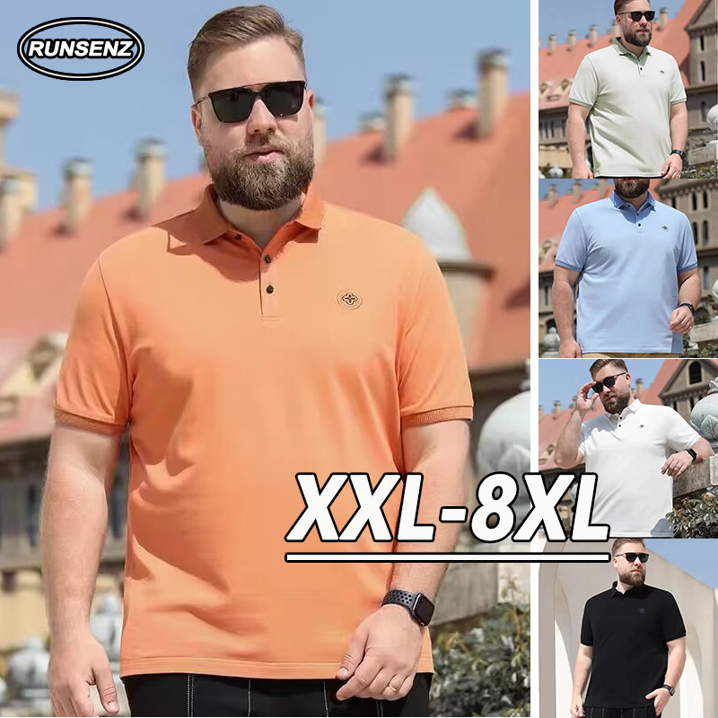 XXL-8XL Fat Man Simple Polo Shirt Men Plus Size Top Casual Loose Short ...