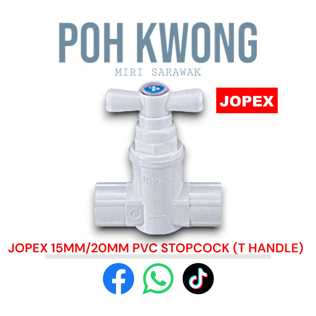 JOPEX 15mm/20mm PVC Socket Stopcock Valve Tee Handle SC01W / 2SC01W ...