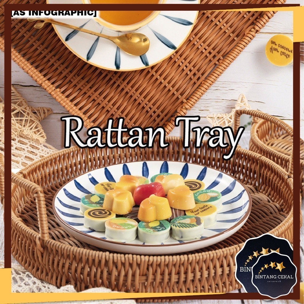 BC Round Rattan Portable Serving Tray Fruit Basket Storage Home Deco ...