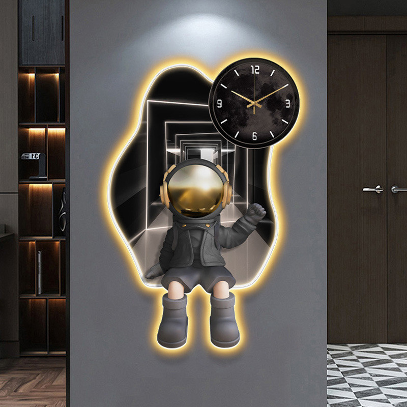 Nordic Living Room Astronaut Luminous Wall Clock USB Modern Home Decor ...
