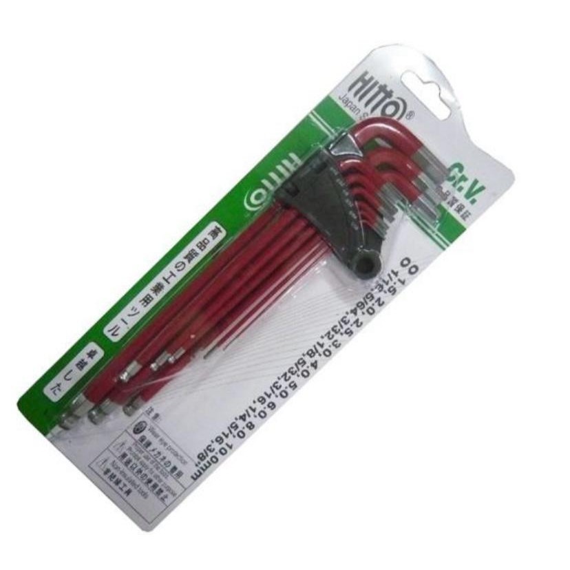 [ HITTO ] 9 Pcs Extra Long Ball Point Allen Key Set ( Inch ) Cr-v ...