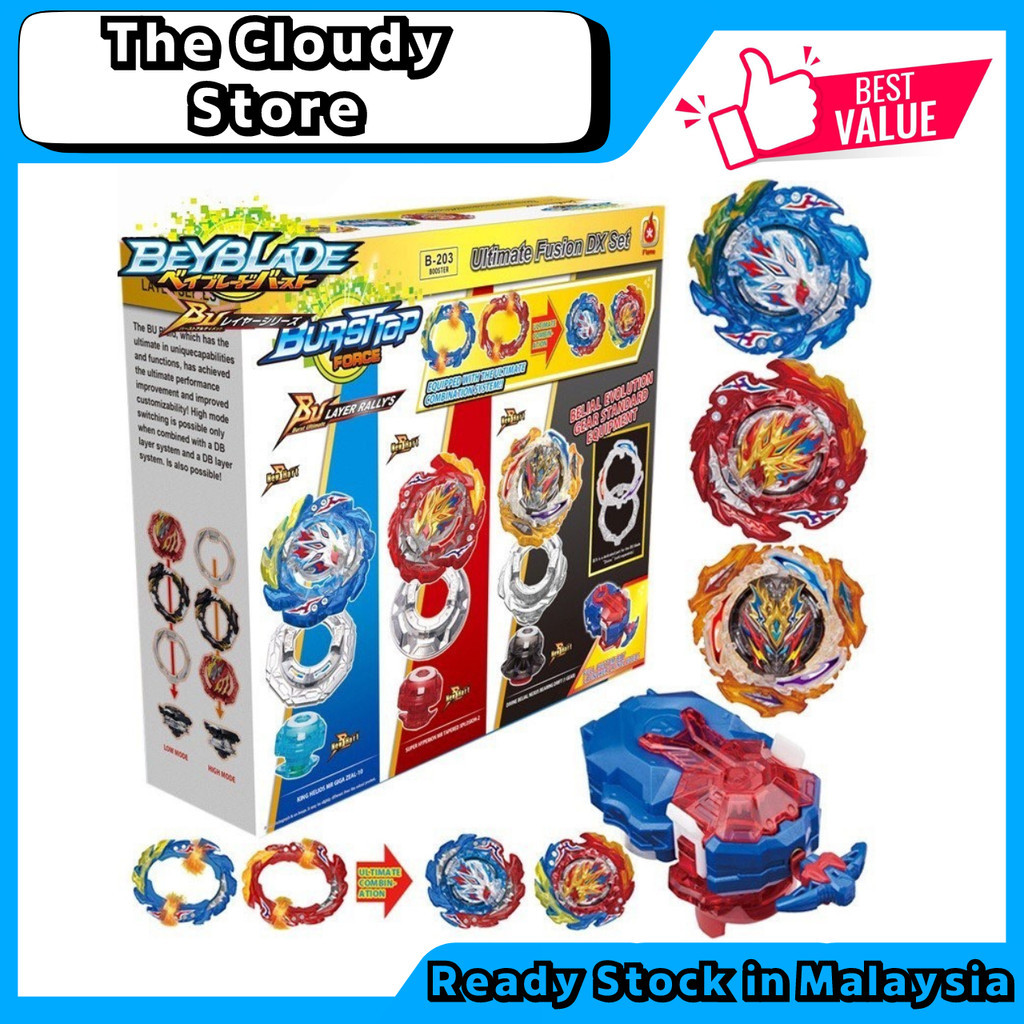 Ready Stock Beyblade Burst B-203 BU Ultimate Fusion DX Set Spinning Top ...