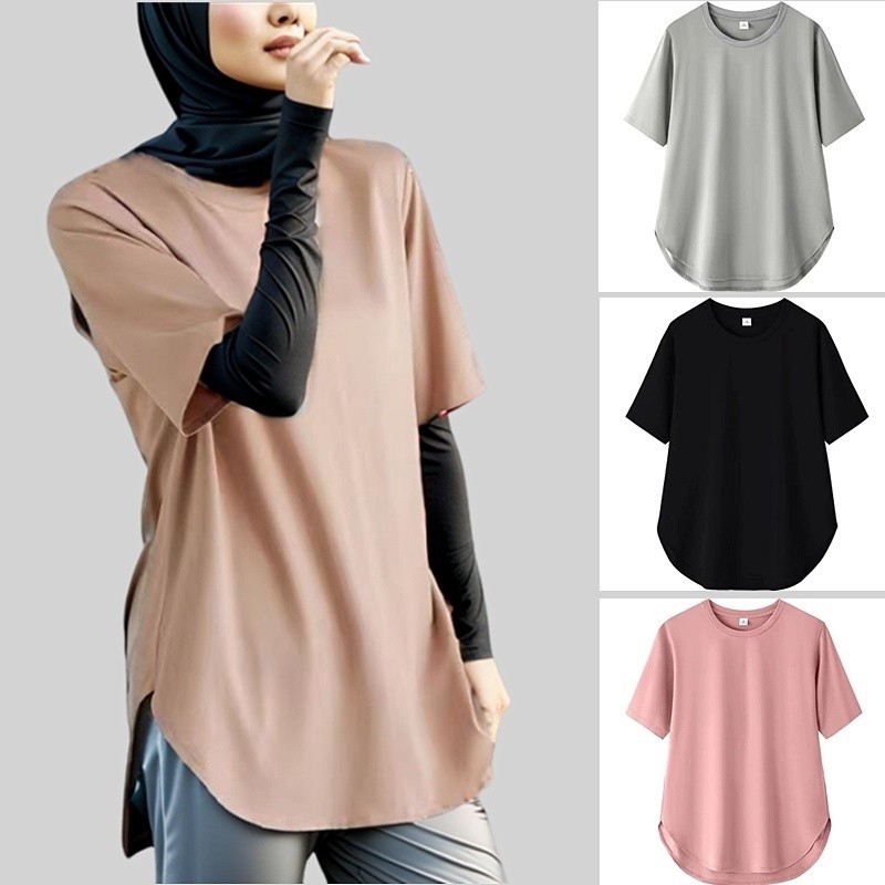 40-120kg Elastic Jersey Tops Baju Sukan Muslimah Lengan Panjang Cutting ...