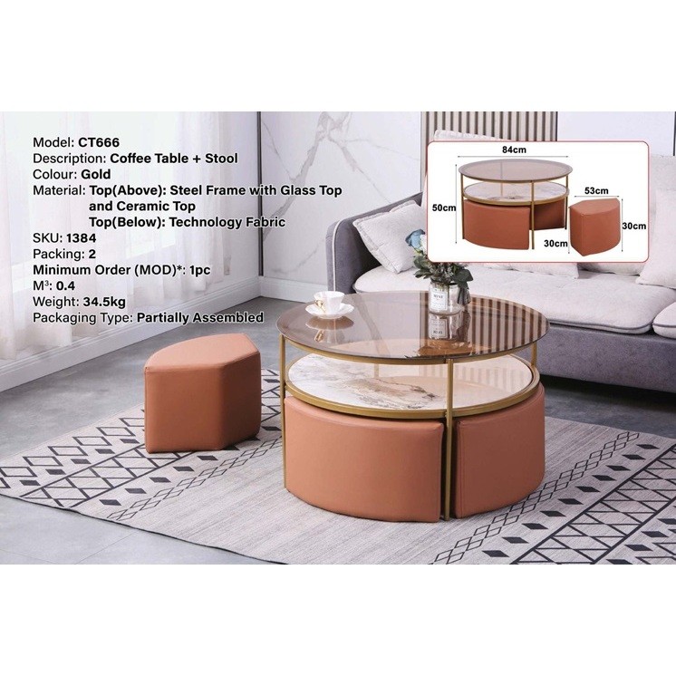 Harga Kilang Coffee Table Steel Frame Glass Top Ceramic Top Technology ...
