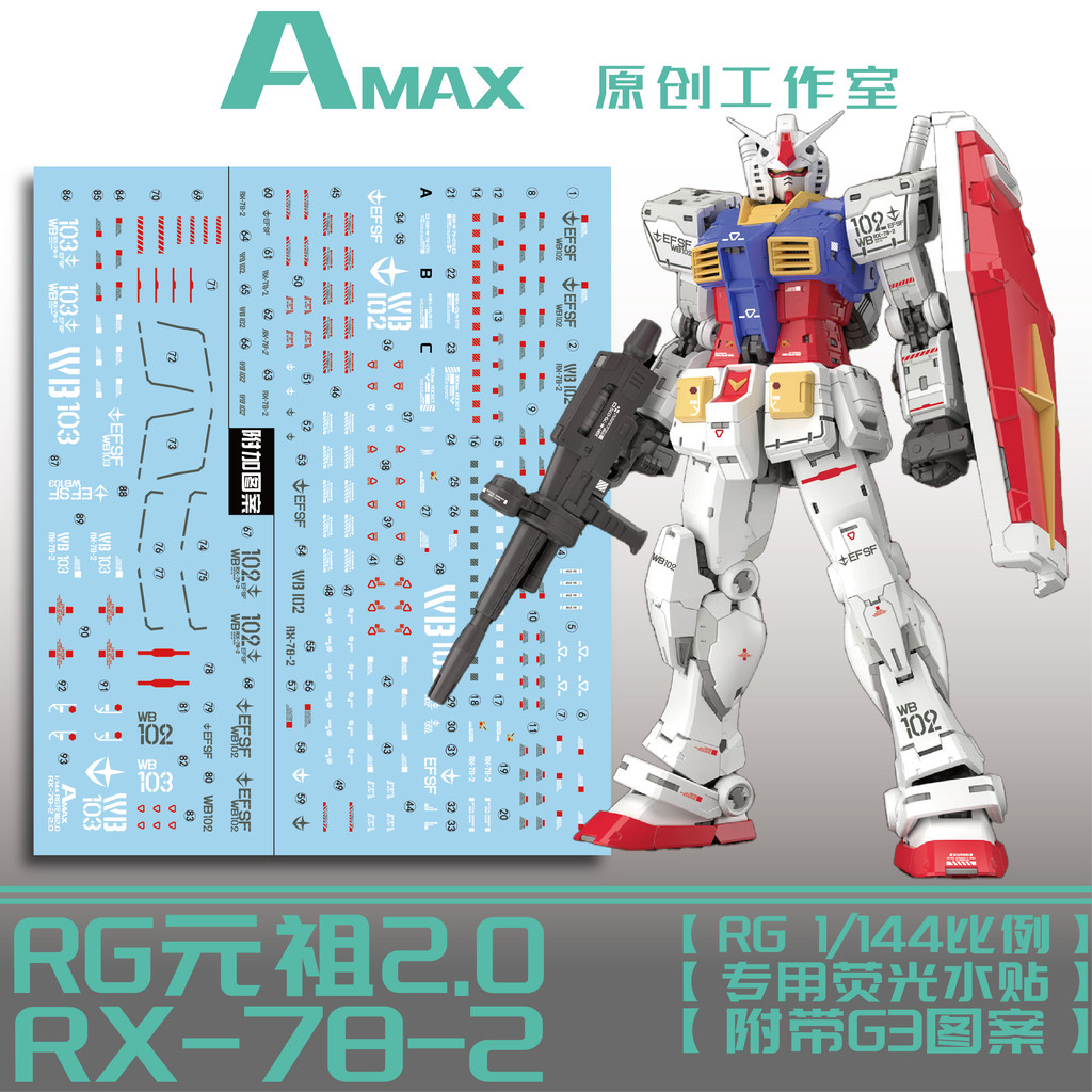 AMAX RG 1/144 RG RX-78-2 2.0 Water Slide Decal Fluo Type AMAXRG001 ...