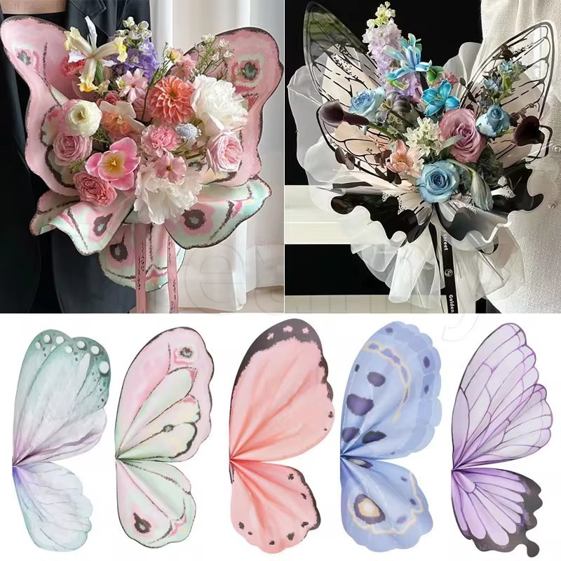 20Pcs Butterfly Wings Wrapping Paper - LED Light Flower Bouquet Wrapper ...