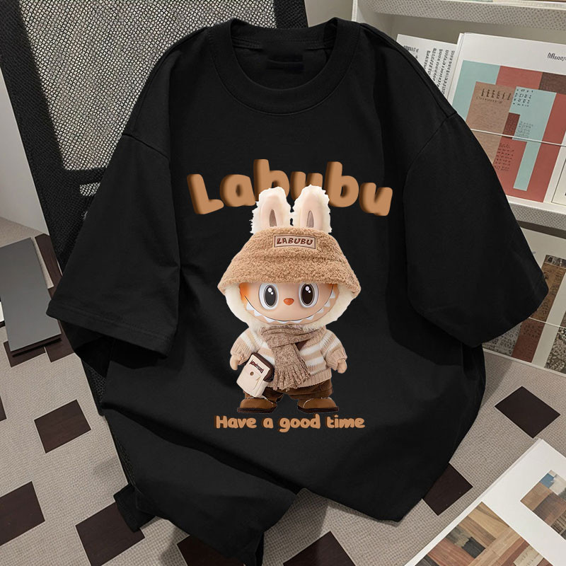 【100% Cotton】 Fashion LABUBU T-shirt Women Oversized Round Neck Korean ...