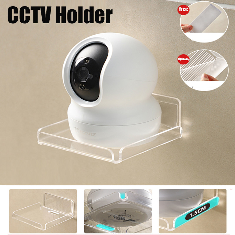 CCTV Holder Camera Rack Stand Acrylic Clear Wall Shelf Free-Punch ...