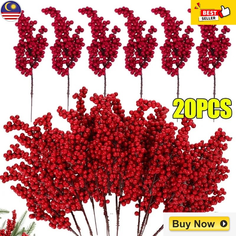 ZDD 20PCS Artificial Berries Christmas Decoration Red Berry Branches ...