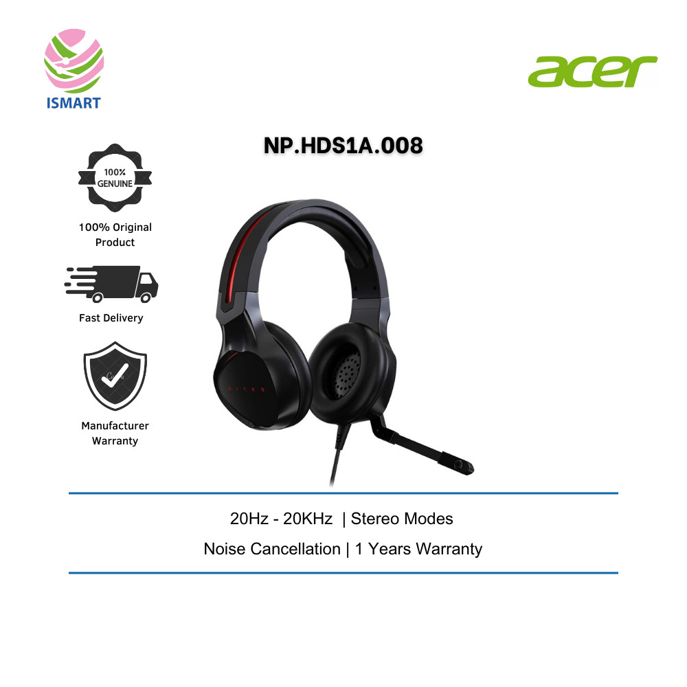 Acer Nitro Gaming Headset with Flexible Omnidirectional Mic, Adjustable ...
