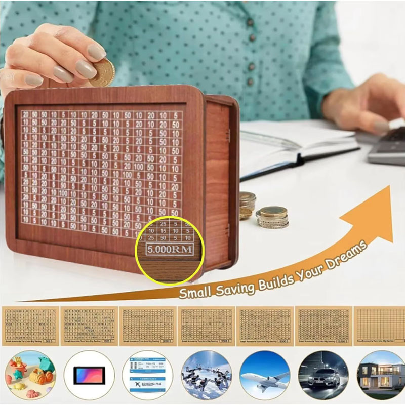 1000-10000 RM Vintage Wooden Money Box With Number On The Box Saving ...