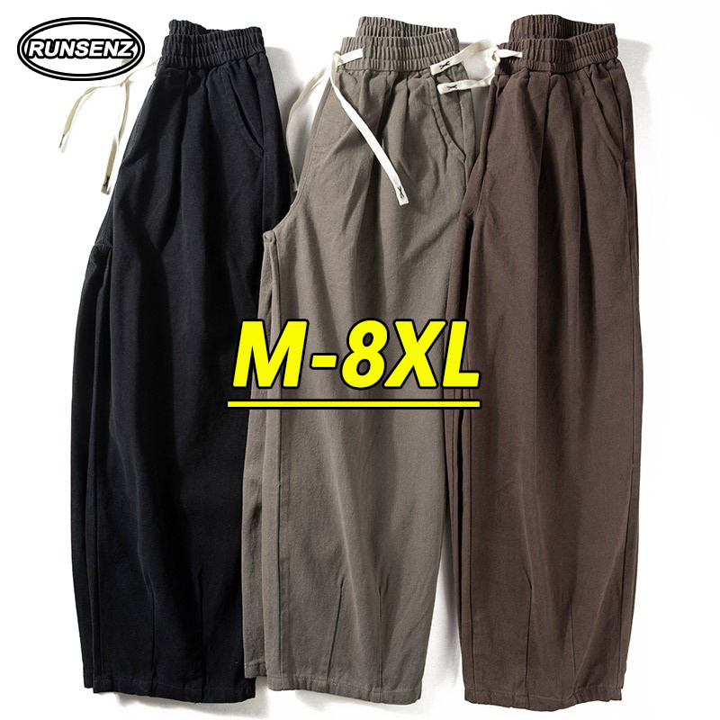 M-8XL Korean Baggy Long Pants Men Simple Casual Loose Wide Leg Plus ...