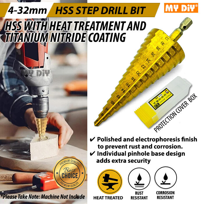 MYDIYHOMEDEPOT - 4-32MM HEAVY DUTY HSS STEP DRILL BIT STEP DRILL BIT ...