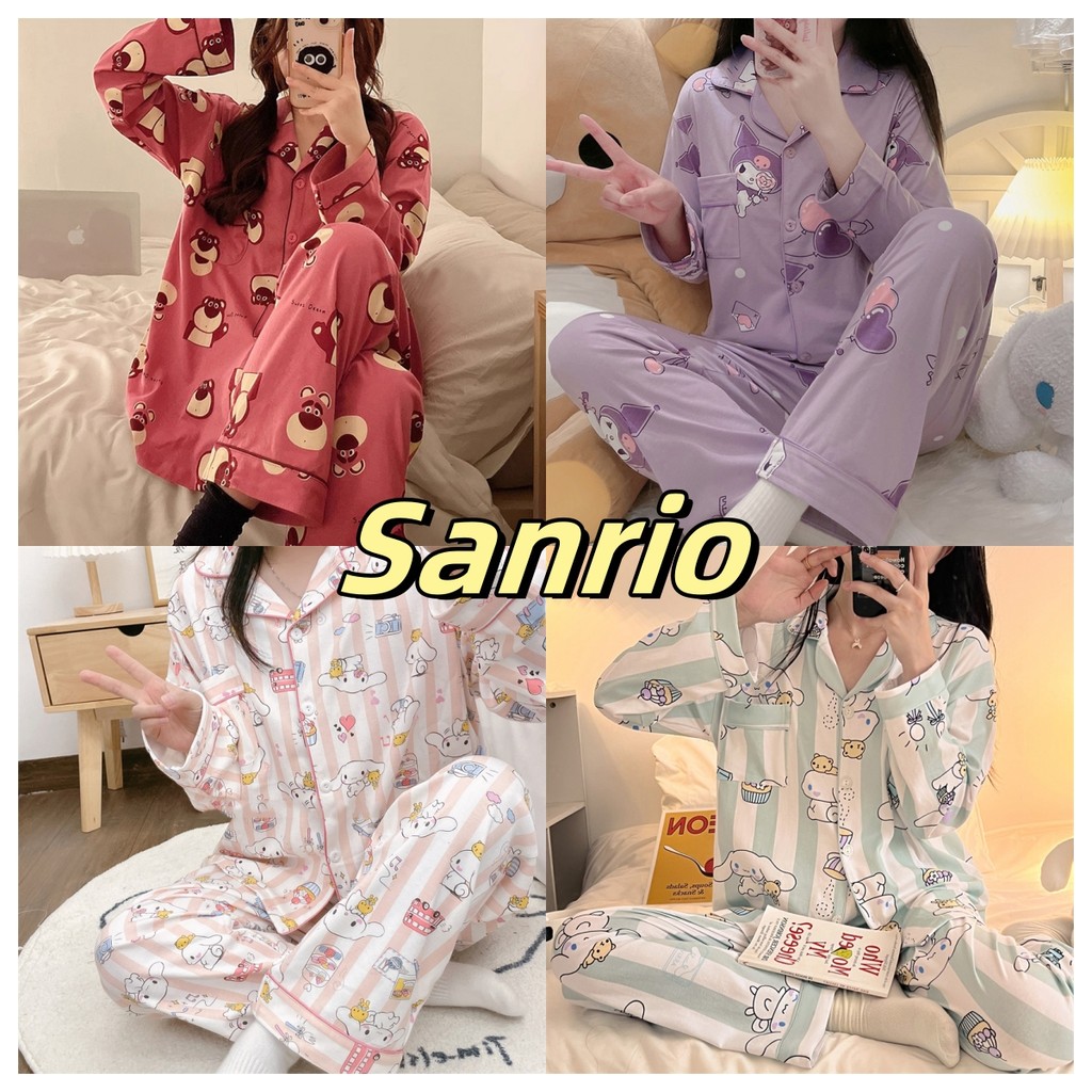 Sanrio Kuromi Pyjamas Cinnamoroll Lotso Sleepwear Woman Long Sleeve ...