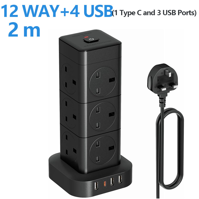 Hulker Tower Extension Lead with USB 12 Way 4 USB (1 Type C and 3 USB ... Hulker Tower Extension Lead with USB 12 Way 4 USB (1 Type C and 3 USB ...