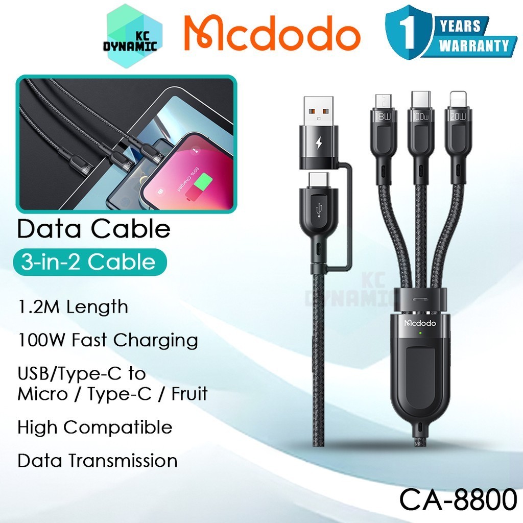Mcdodo CA-880 3-in-2 Data Cable 100W Fast Charging Cable Mobile Cable ...
