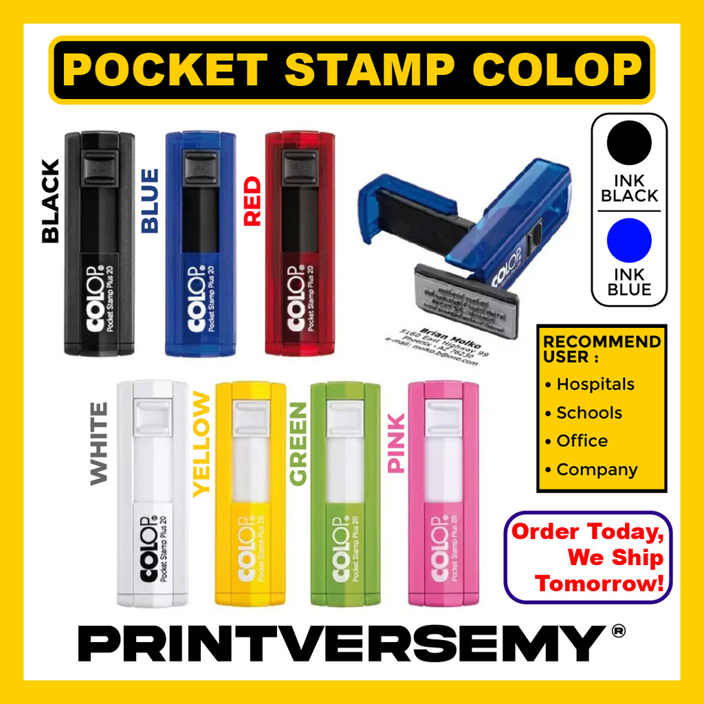COLOP Self Inking Pocket Rubber Stamp Plus 20 | Plus 30 | INK BIRU & BLUE | FAST DELIVERY ...