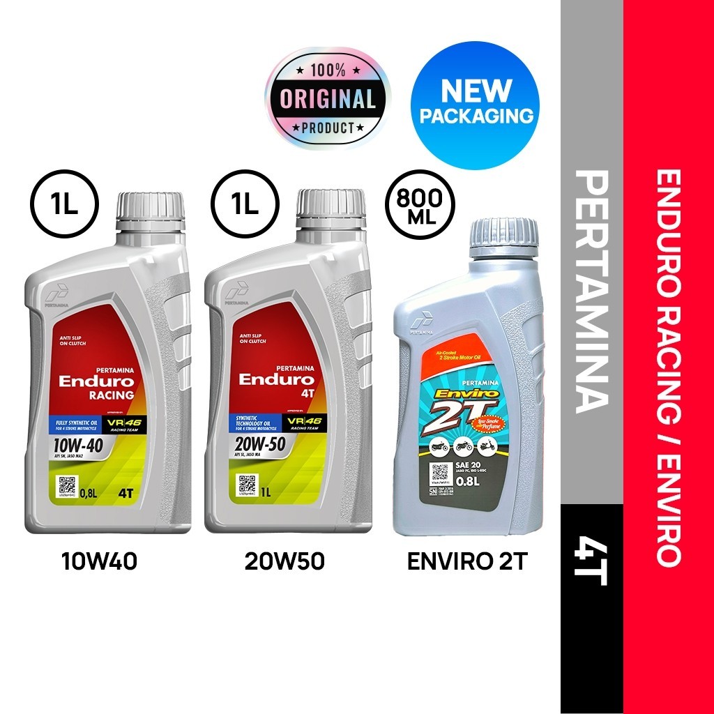 PERTAMINA ENDURO RACING 10W40 4T / 20W50 4T / ENVIRO 2T ENGINE OIL 1L ...