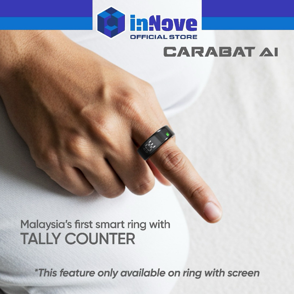 Carabat AI Smart Ring (With Screen) | Charging Case | Tasbih Tally ...