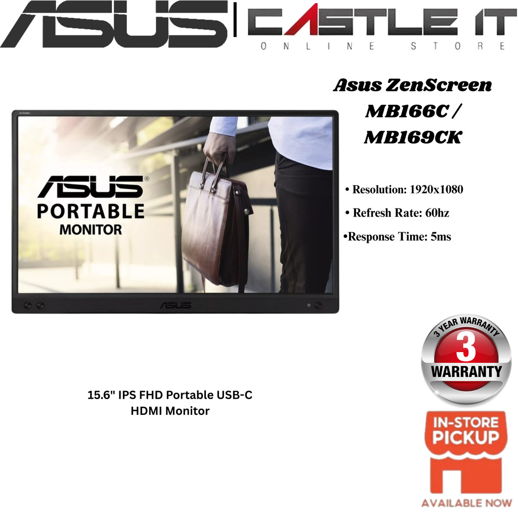 Asus ZenScreen MB166C / MB169CK 15.6" IPS FHD Portable USB-C HDMI ...