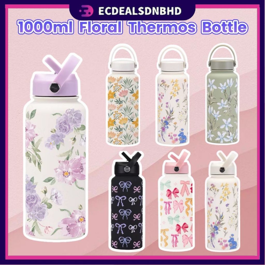 1000ML Termos Botol Corak Bunga Tahan Sejuk Stainless Steel Thermos ...