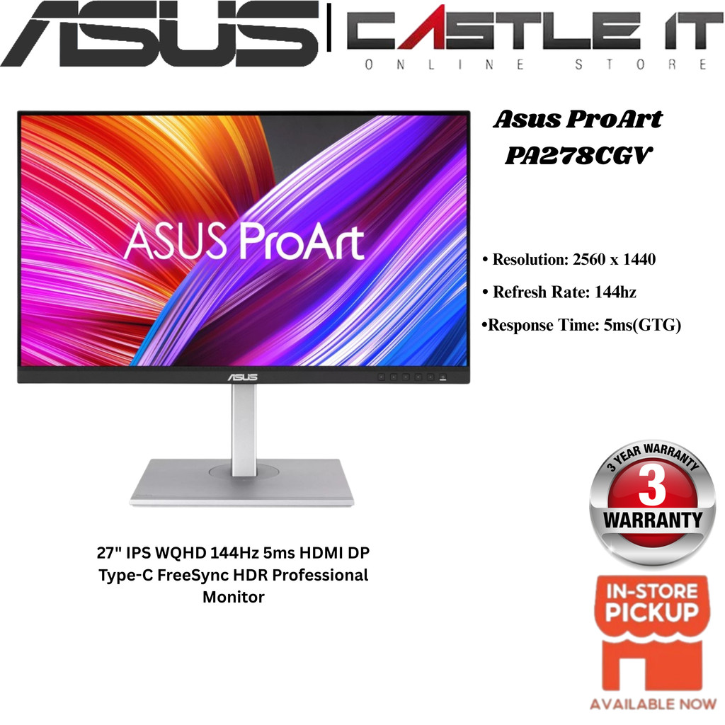 Asus ProArt PA278CGV 27" IPS WQHD 144Hz 5ms HDMI DP Type-C FreeSync HDR ...