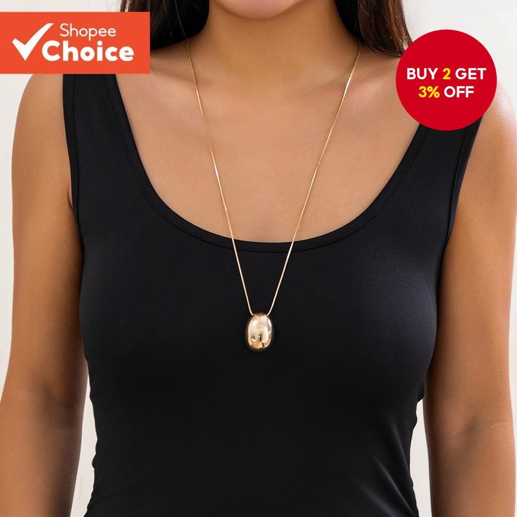 Long Chain with Surface Elliptical Ball Pendant Necklace for Women ...