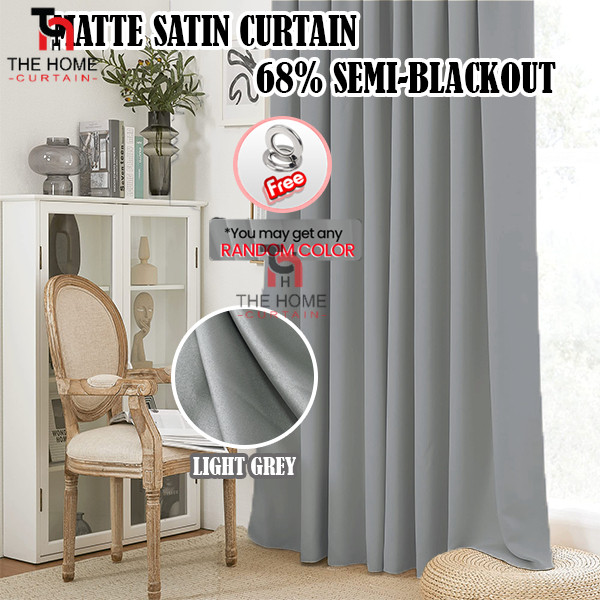 #20 LIGHT GREY Matte Satin Melati Langsir Semi-Blackout Plain Free Ring ...