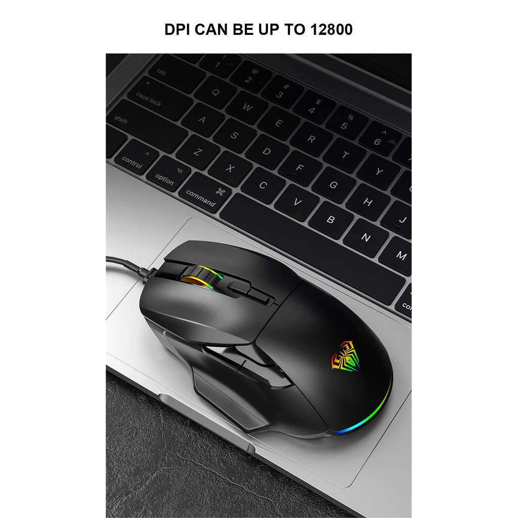 AULA F815 12800 DPI RGB Wired Gaming Mouse with 13 Backlit Modes & 6 ...